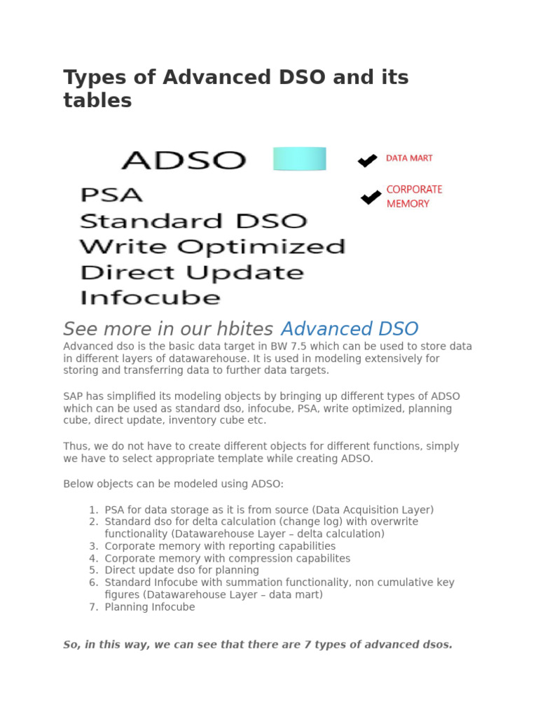 Types of Advanced DSO and Its Tables | PDF