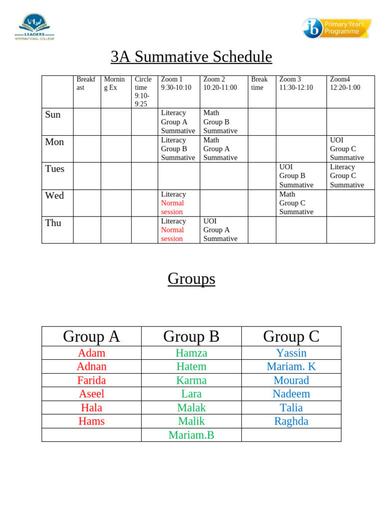 Summative Schedule 3A Final | PDF