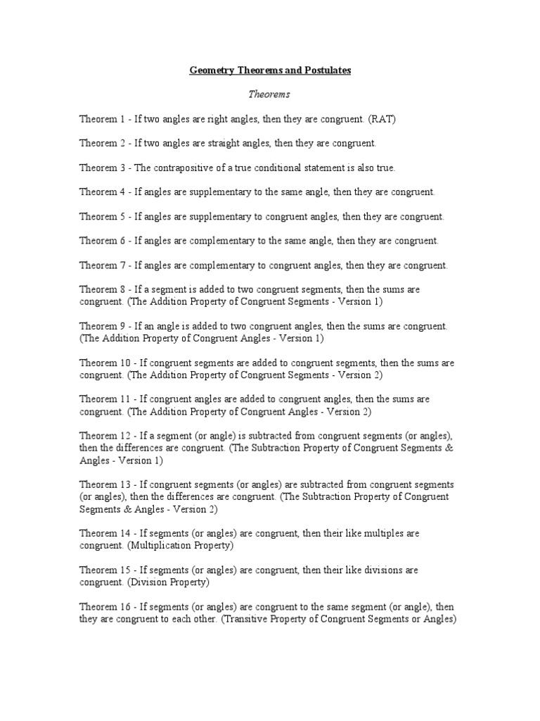 Essential Geometry Theorems & Postulates | PDF | Triangle | Perpendicular