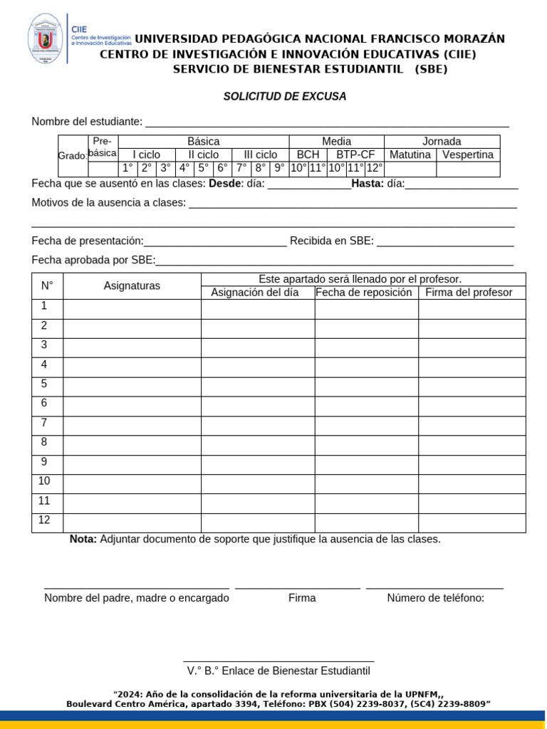 Formato para Solicitud de Excusa CIIE 2024 | PDF