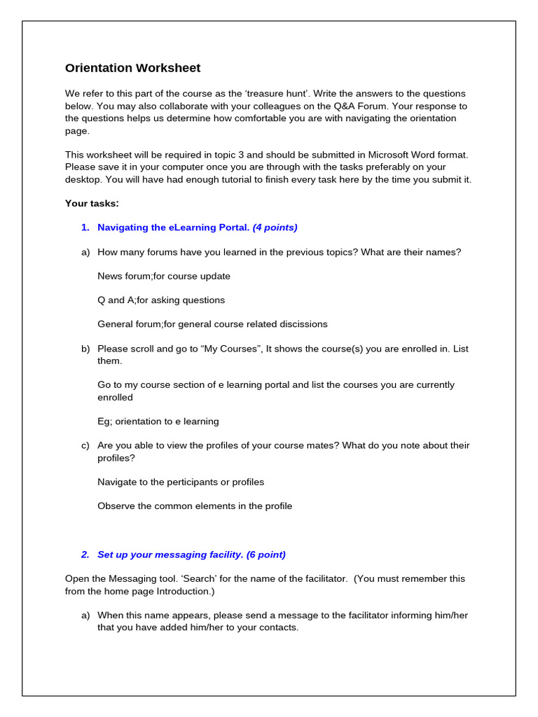 Orientation Worksheet | PDF