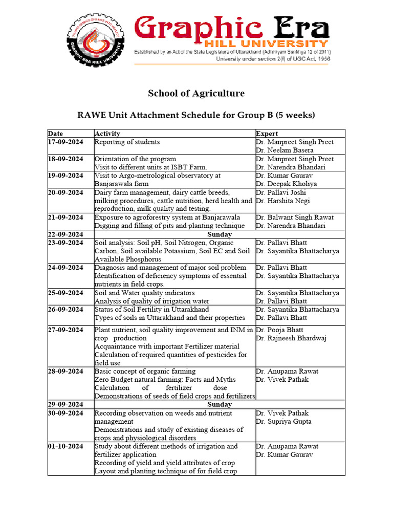 Revised RAWE Unit Attachment Schedule For Group B - 240926 - 200046 | PDF