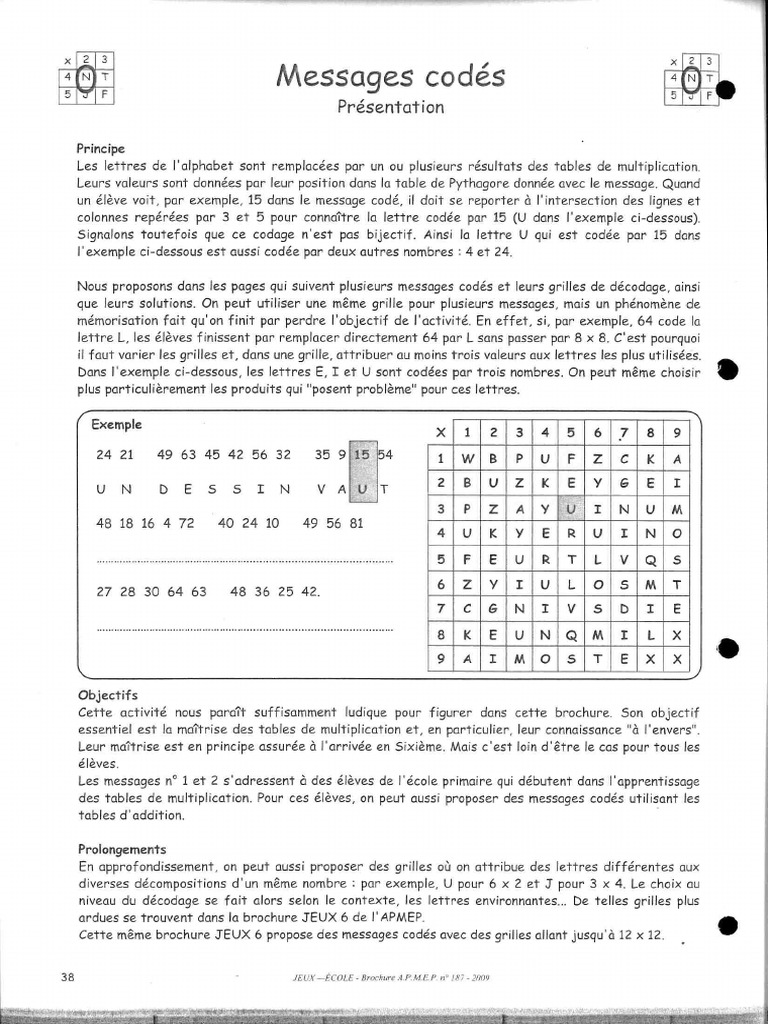 Jeux Maths Messages Codés | PDF
