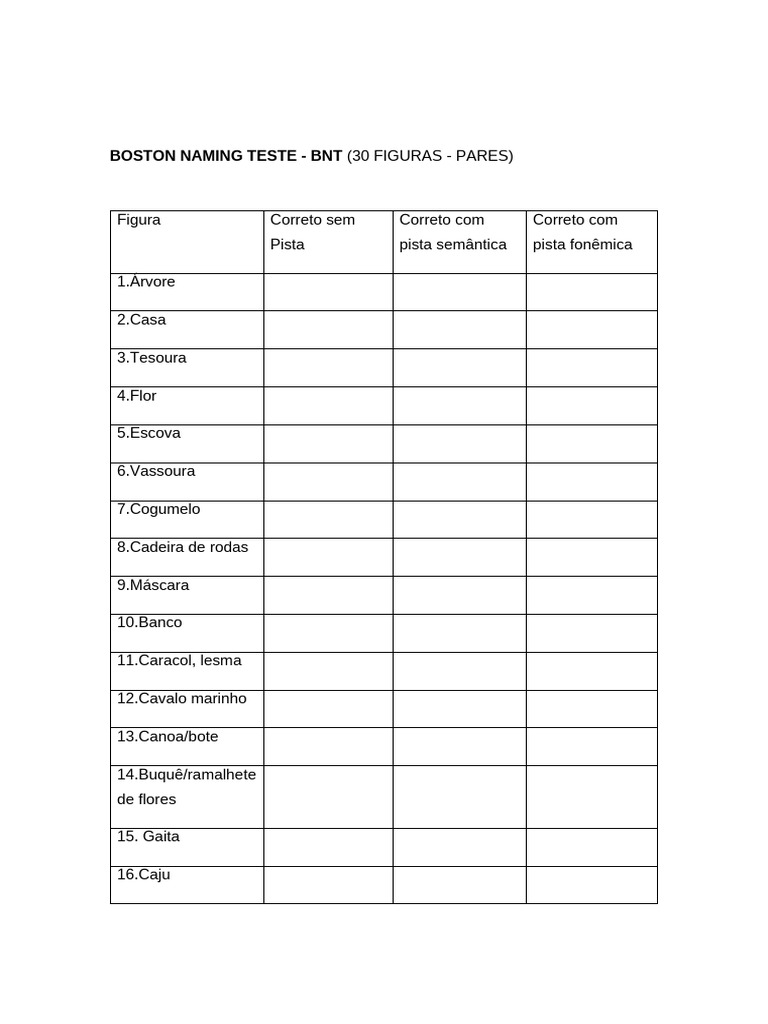 Boston Naming Teste - 30figuras | PDF