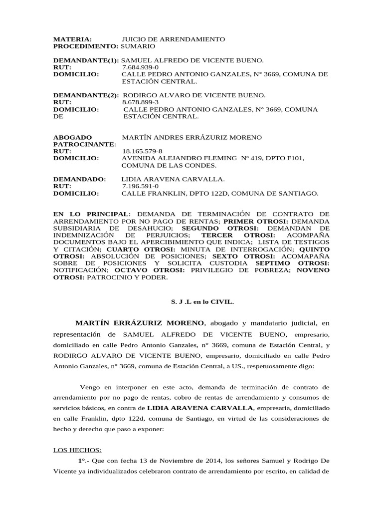 Demanda Arrendamiento Modelo Chile | PDF