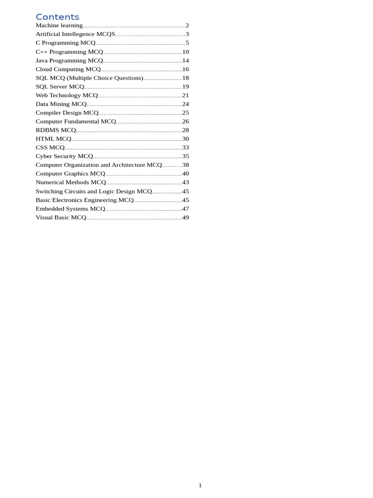 Initial MCQS Computer Domain Sanfoundry | PDF | Machine Learning | Computers