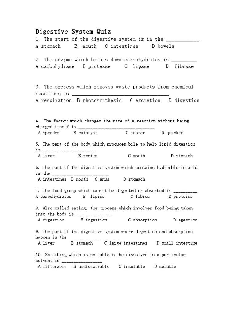 Science-Digestive System - Worksheet | PDF