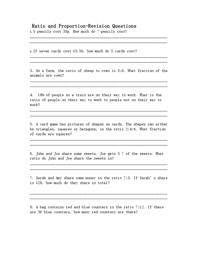 Ratio and Proportion Questions | PDF
