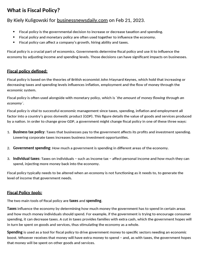 What Is Fiscal Policy | PDF