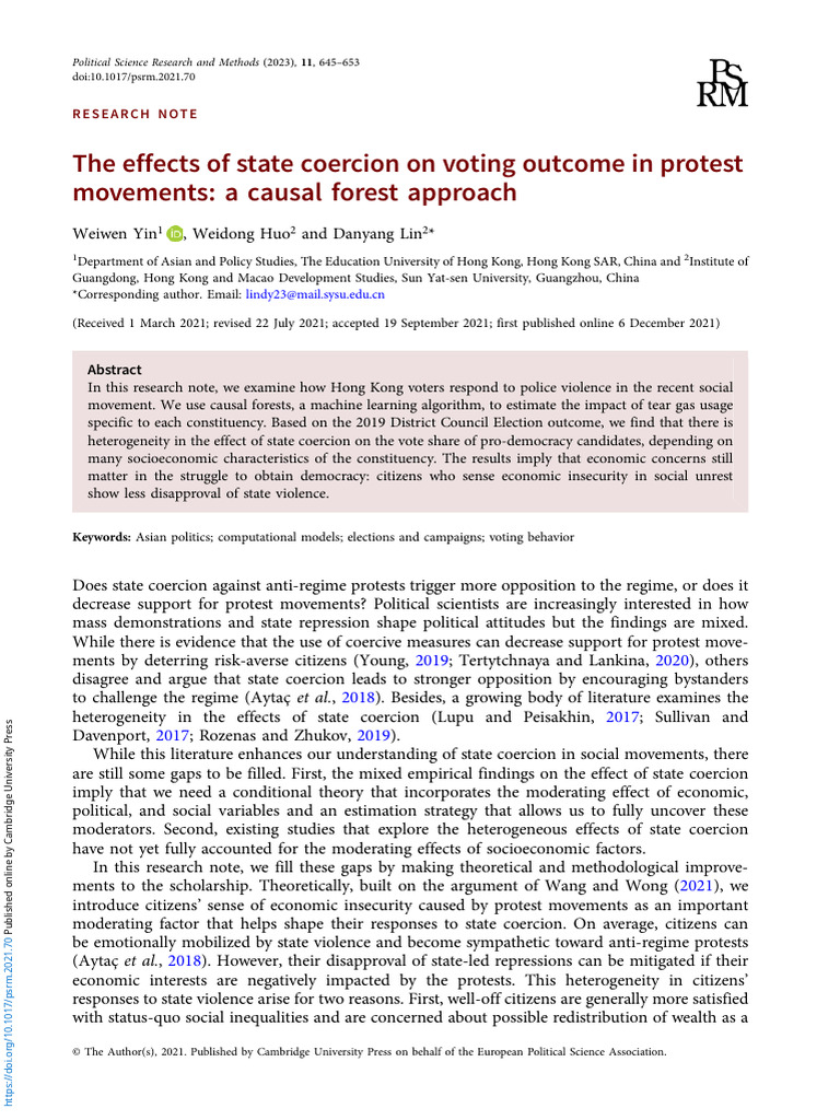 The Effects of State Coercion On Voting Outcome in Protest Movements A ...