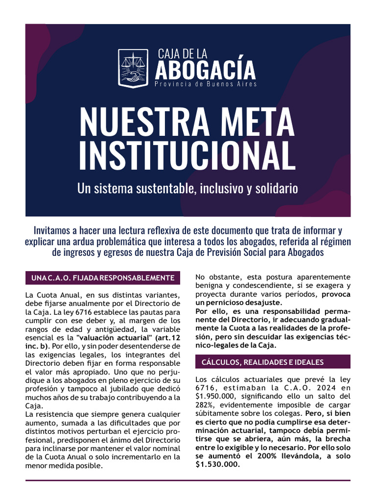 Meta Institucional Caja de Abogados | PDF