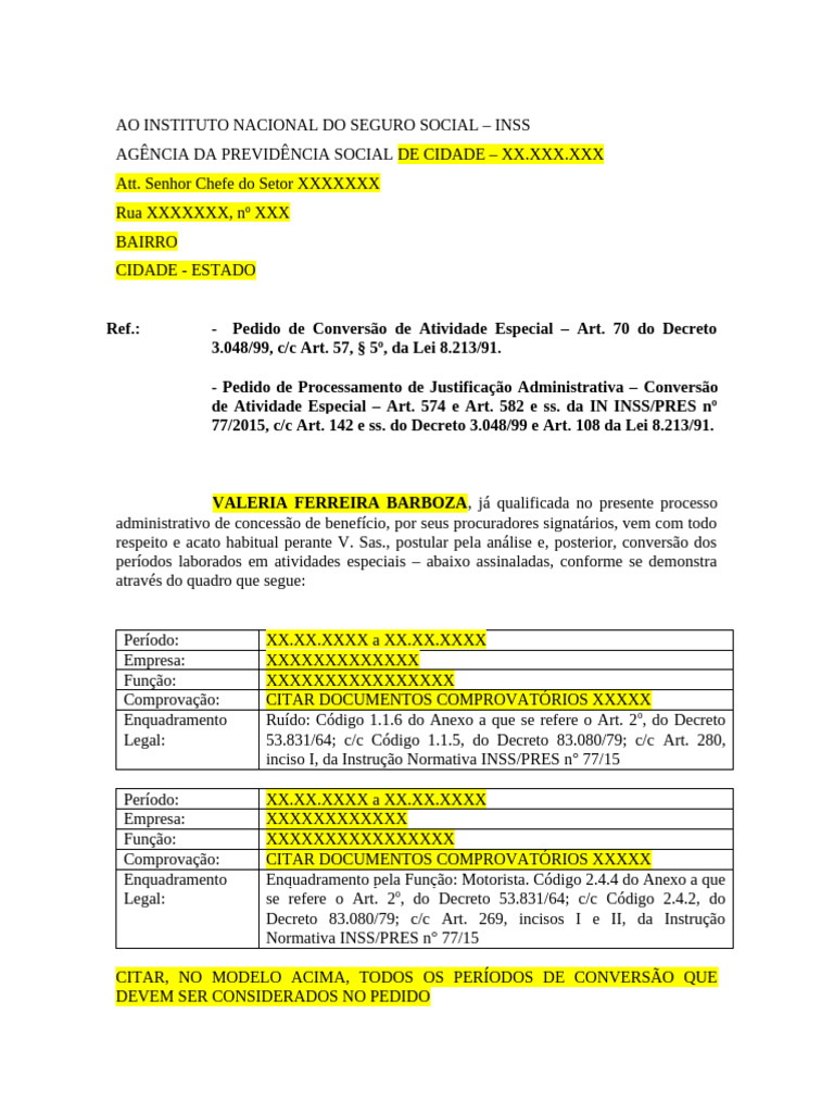 PedidodeAnalisedeatividadeespecialAmbitoadministrativoPedidodeJAAtIvidadeEspecial - Editado | PDF