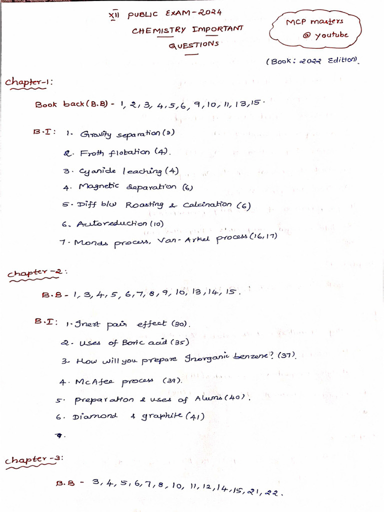 Public Exam 2024 Imp Ques Chemistry | PDF