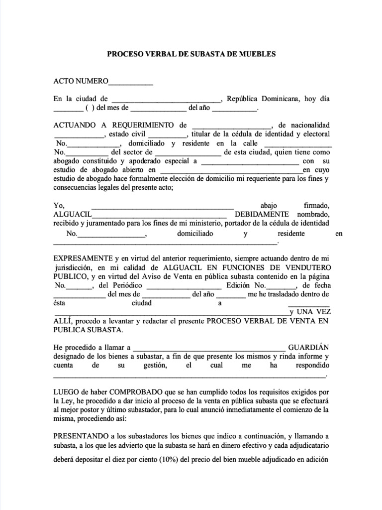 Proceso Verbal de Subasta de Muebles Proceso Verbal de Subasta de ...