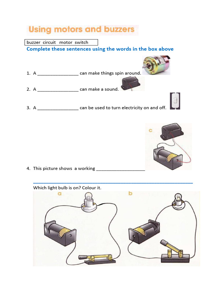 Buzzer Circuit Motor Switch Worksheet | PDF