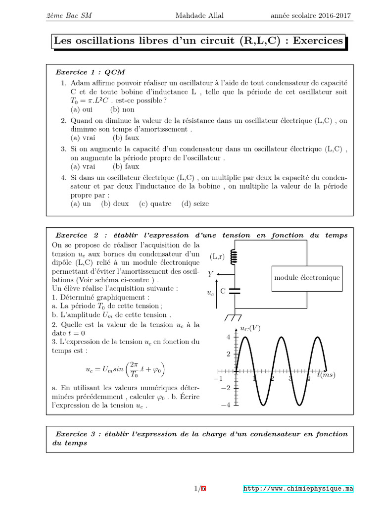 Exercices 7 Oscillations Libres Dans Un Circuit RLC en Série (PR ...