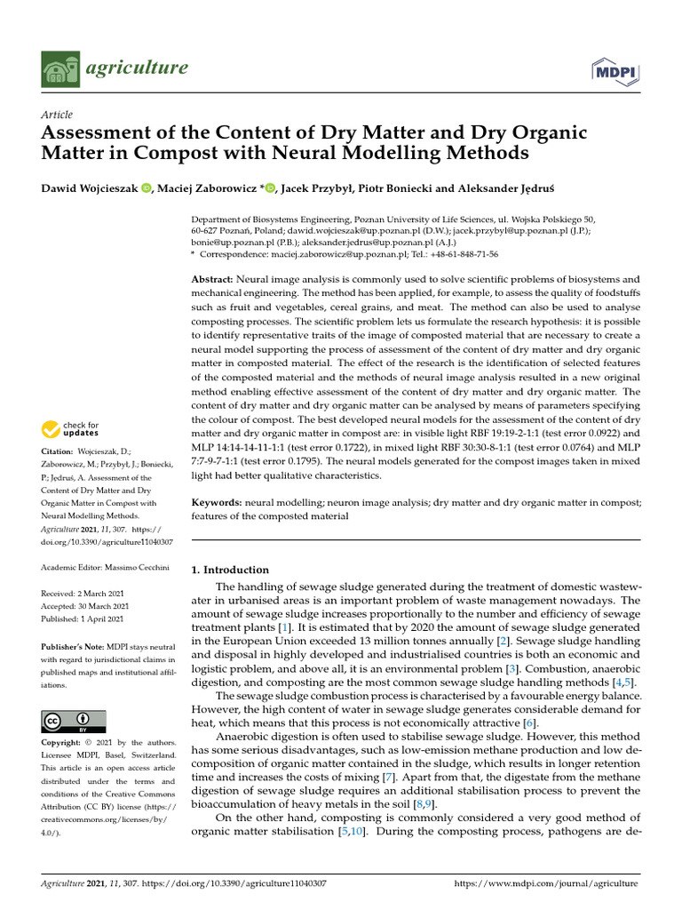 Assessment of The Content of Dry Matter and Dry or | PDF