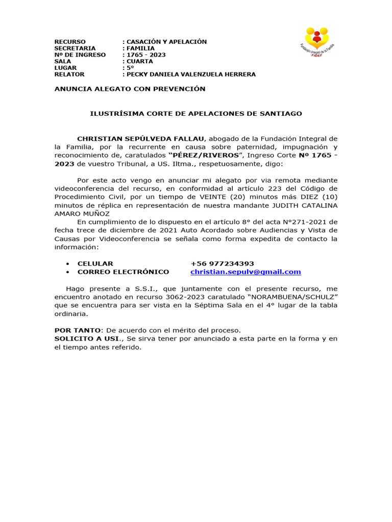 Anuncia Alegato CORTE APELACIONES Riveros | PDF | Ciencias sociales