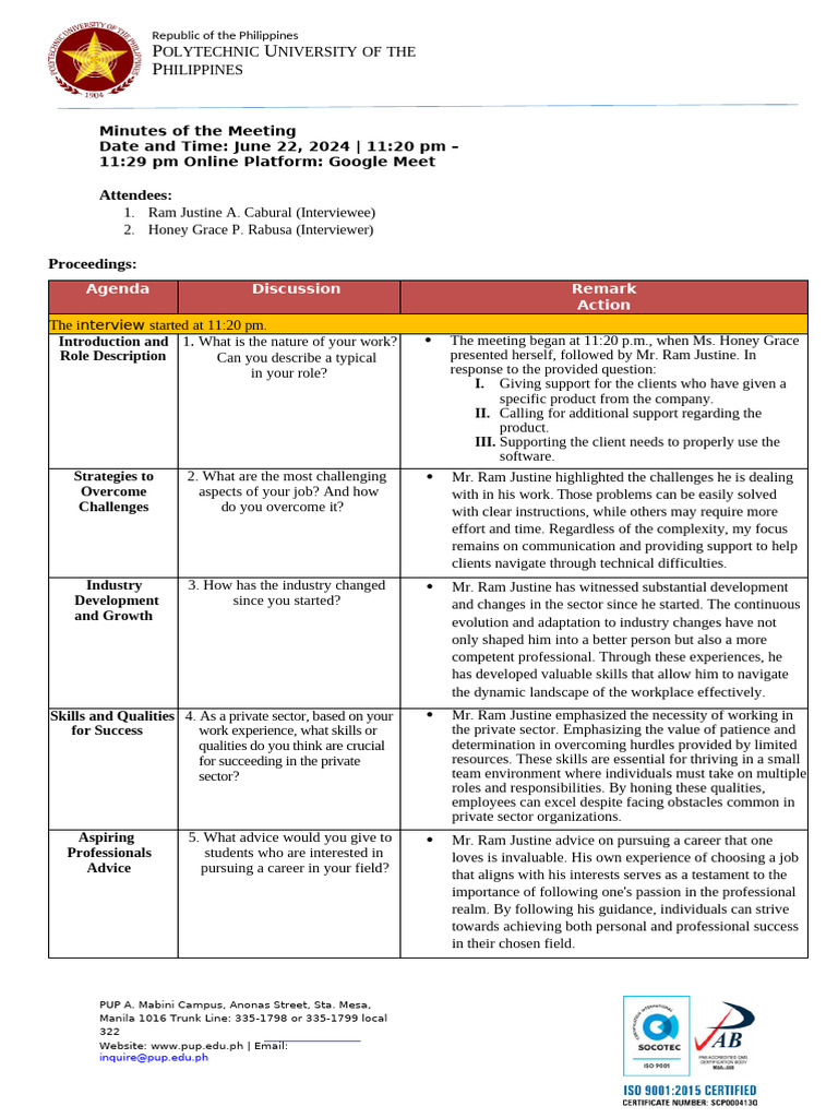 Private Sector MOM and Documentation | PDF