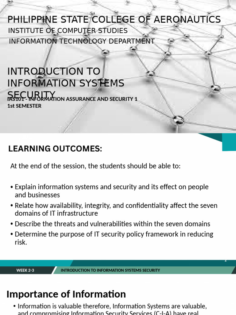 Ias101 Week 2 3 Introduction To Information Systems Security | PDF