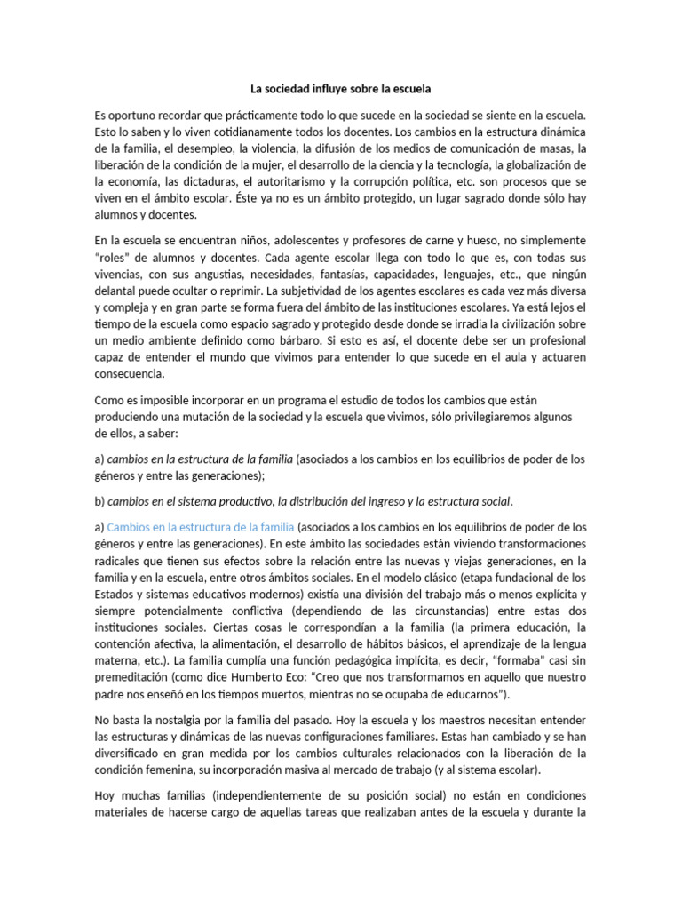 La Sociedad Influye Sobre La Escuela | PDF