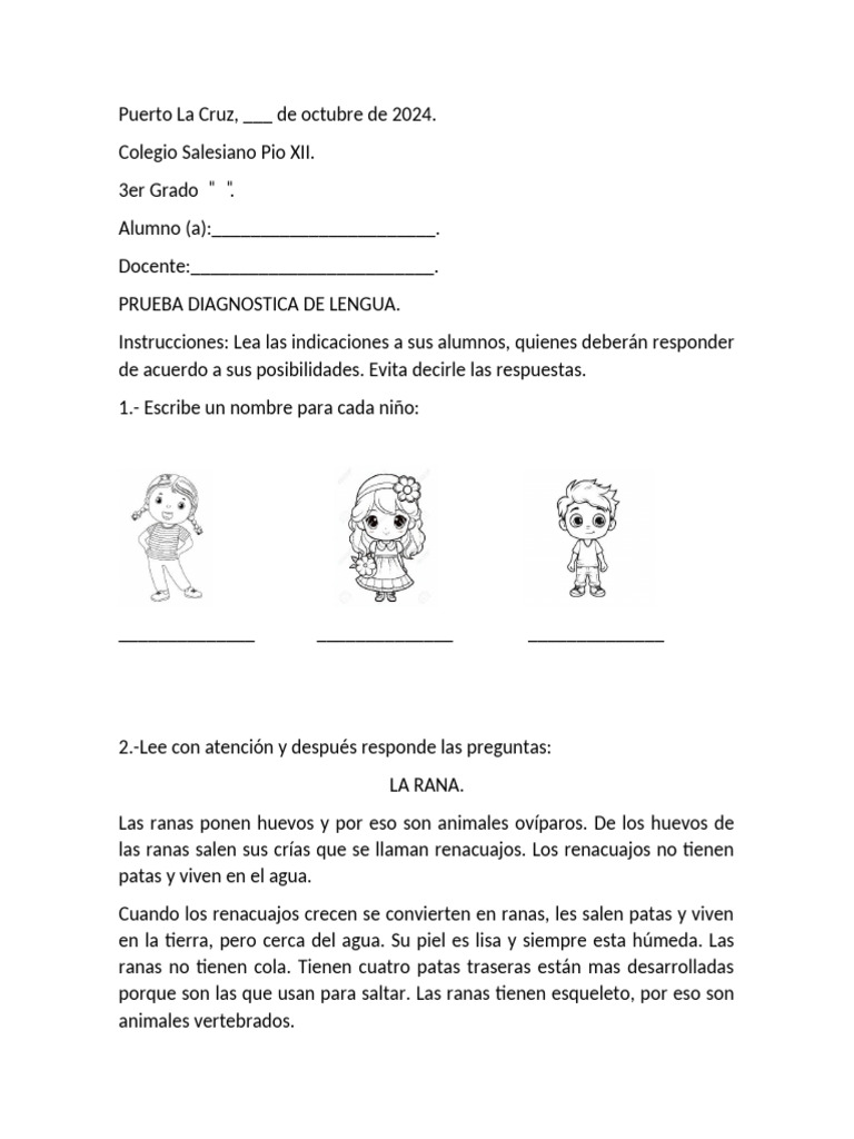 Prueba Diagnostica de 3er Grado. | PDF