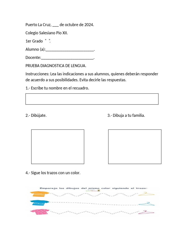 Prueba Diagnostica de 1er Grado. | PDF