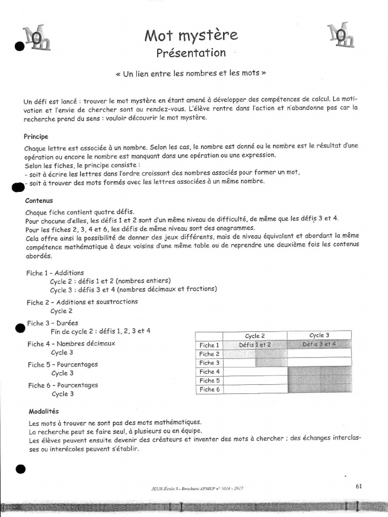 Jeux Maths Mot Mystère | PDF