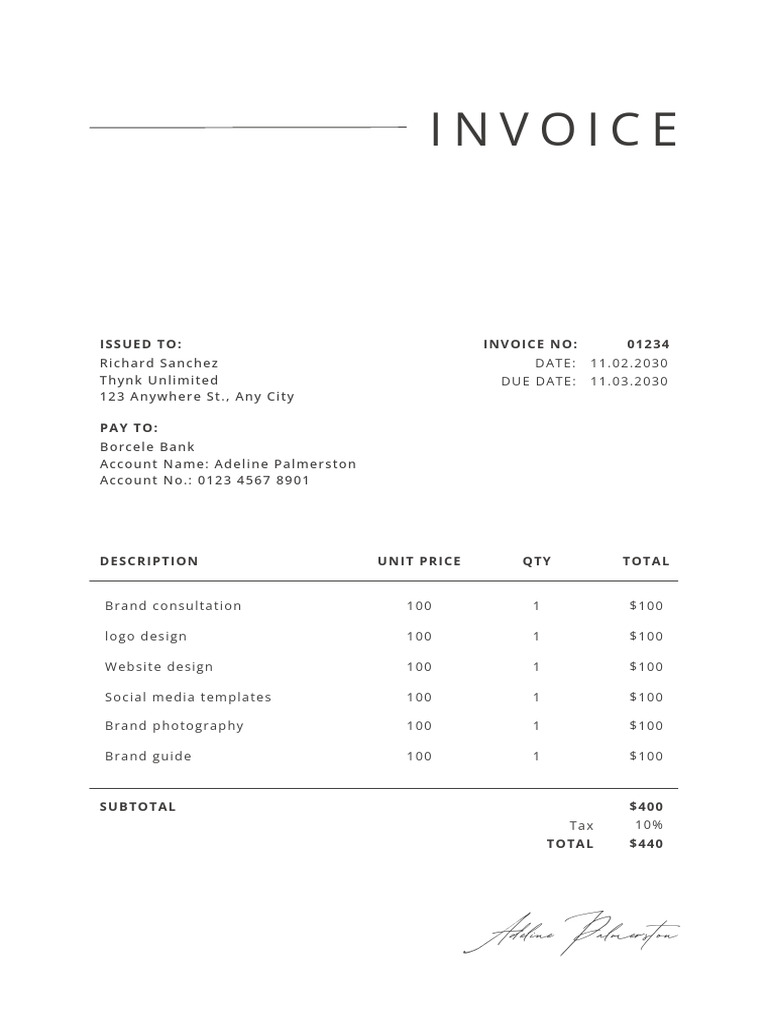 Simple Minimalist Business Invoice | PDF