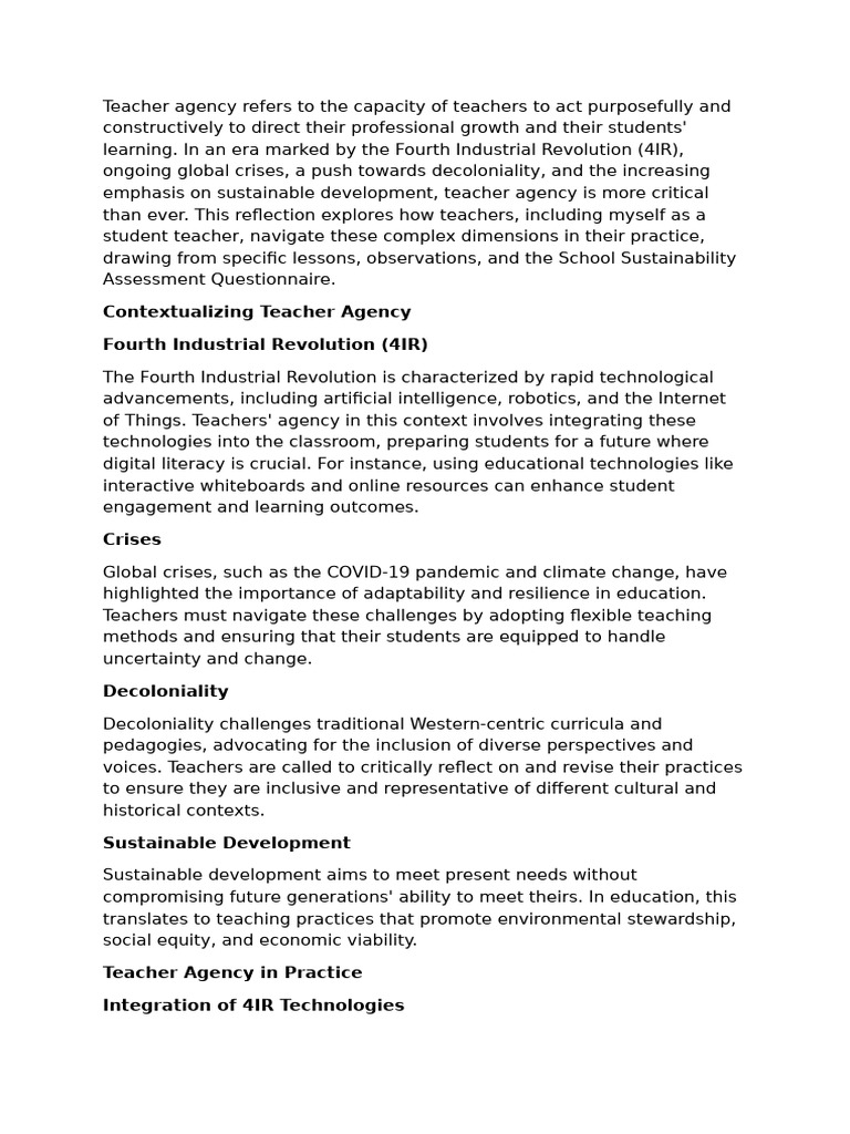 Teacher Agency Refers To The Capacity of Teachers To Act Purposefully ...