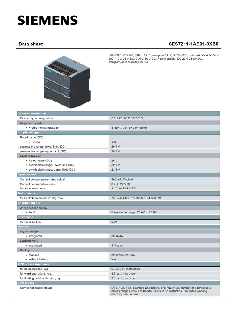 6ES72111AE310XB0 Datasheet en | PDF