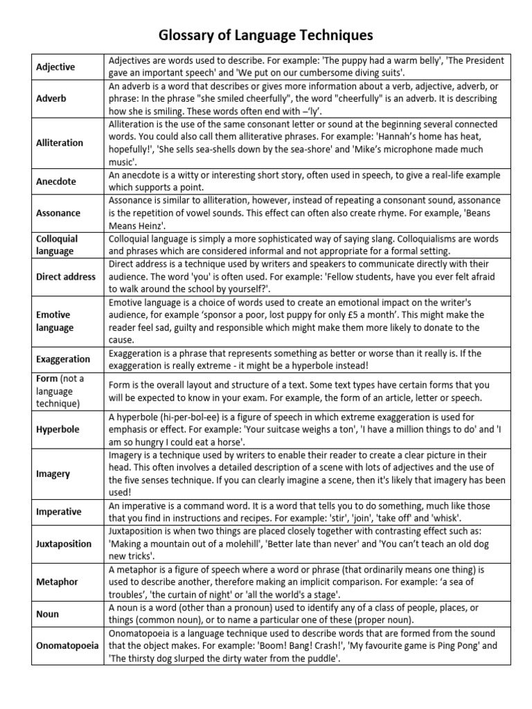 Glossary of Language Techniques | PDF