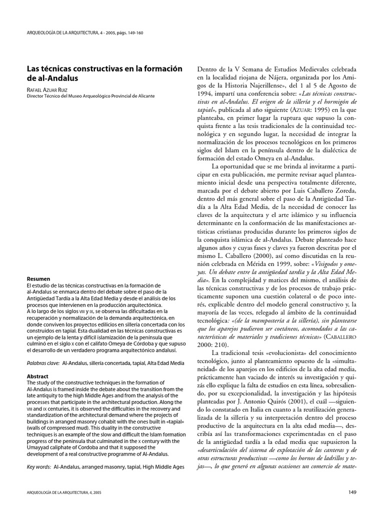 AZUAR Las Técnicas Constructivas en Al-Andalus | PDF