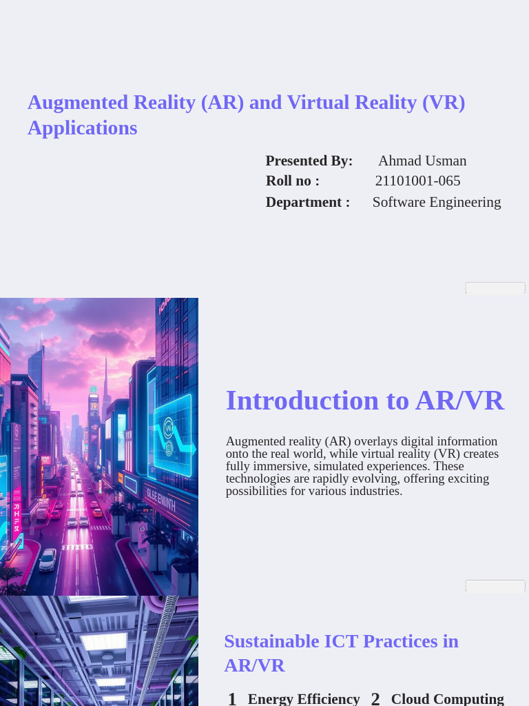 Augmented Reality AR and Virtual Reality VR Applications | PDF ...