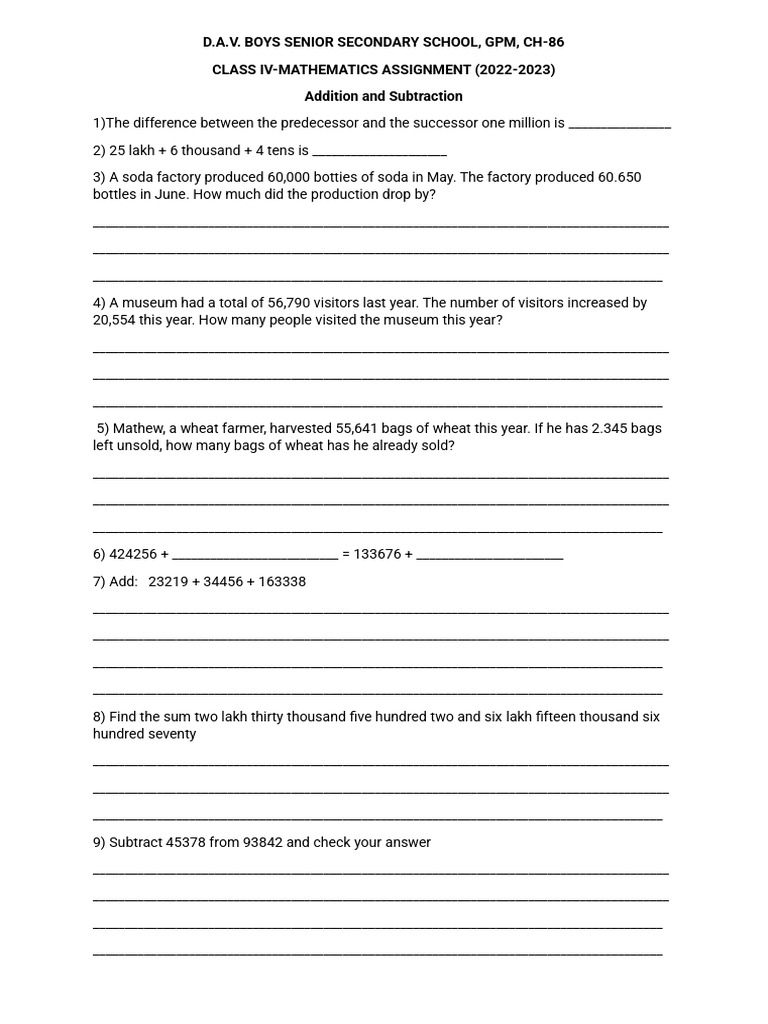 Dav Boys Math Worksheet 2022-23 | PDF