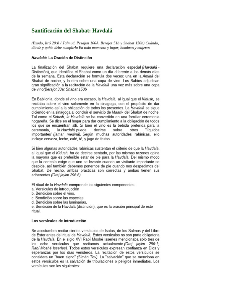 Havdala Cierre Shabbat | PDF