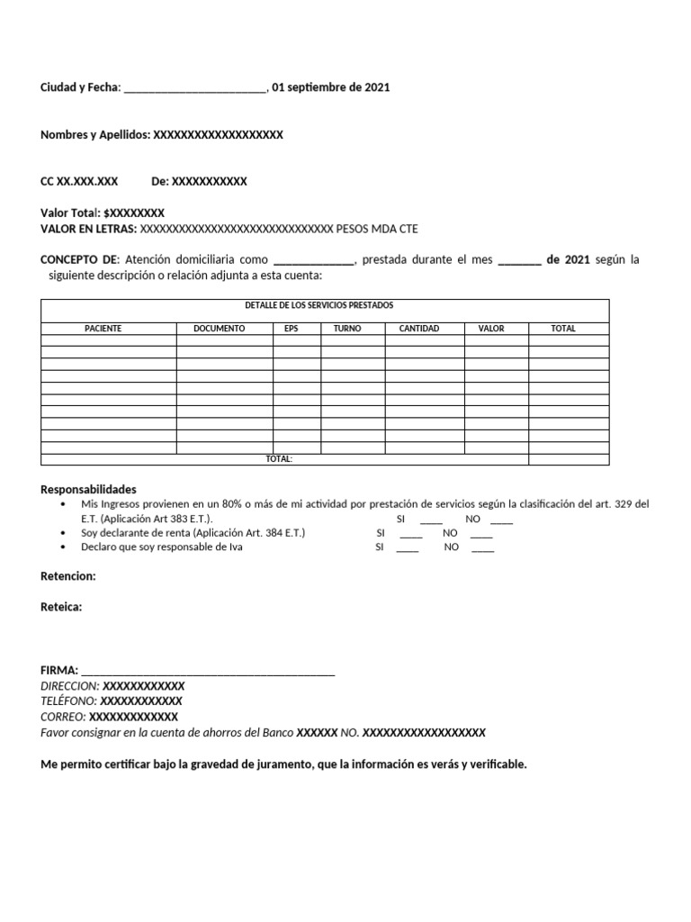 Modelo de Cuenta de Cobro 082020 | PDF