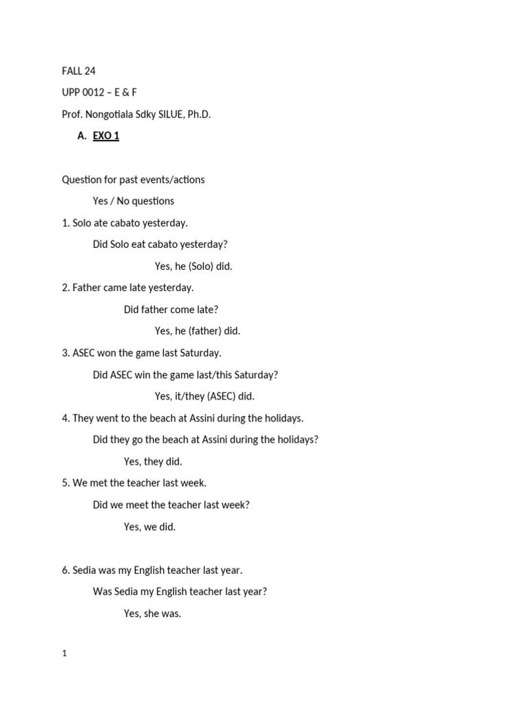Fall 24 - Upp0012 e & F - Queston For Past Actions - Yes-No & WH ...