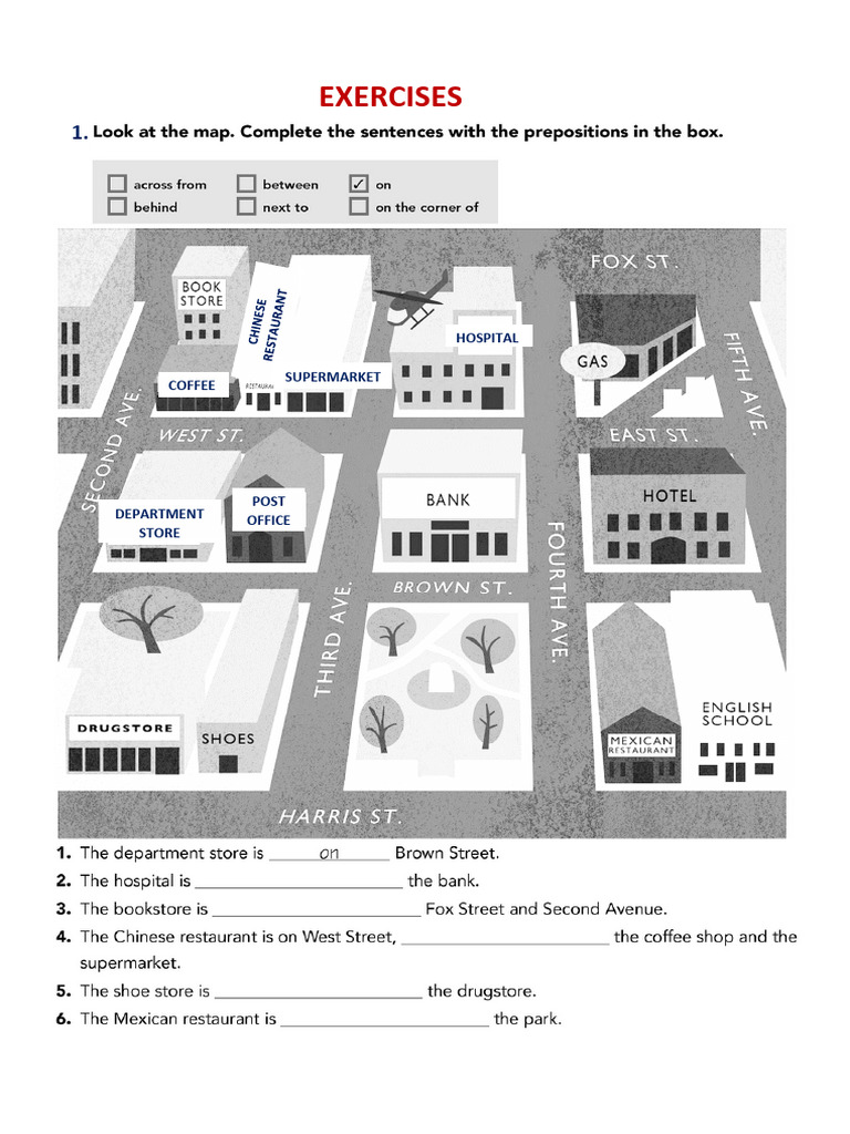 Exercises Map and Prepositions | PDF