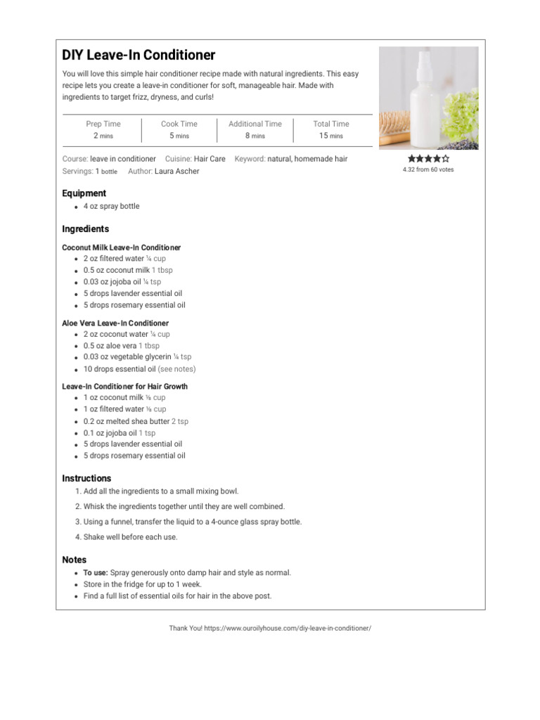 DIY Leave-In Conditioner - Our Oily House | PDF
