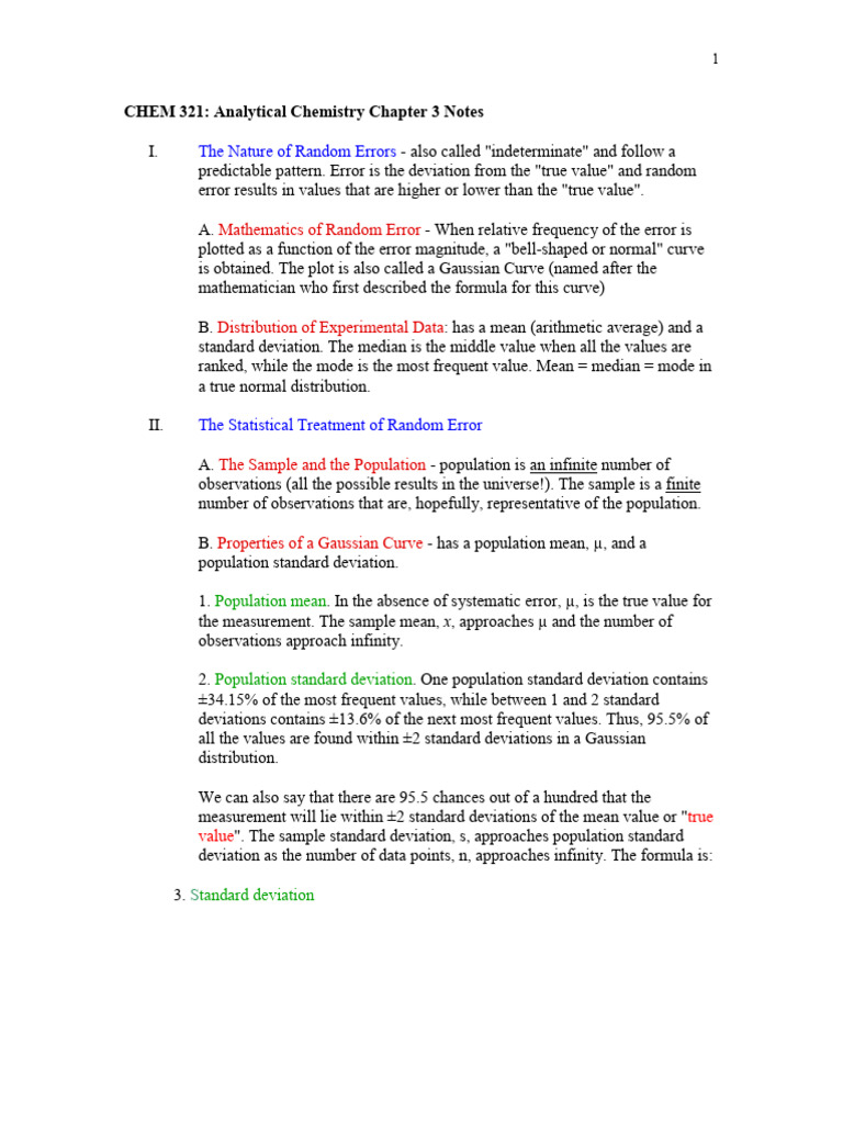 Analytical Chemistry Chapter 3 Notes | PDF