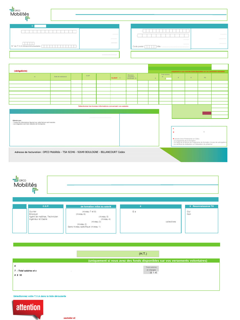 Modèle Facture OPCO Mobilité | PDF