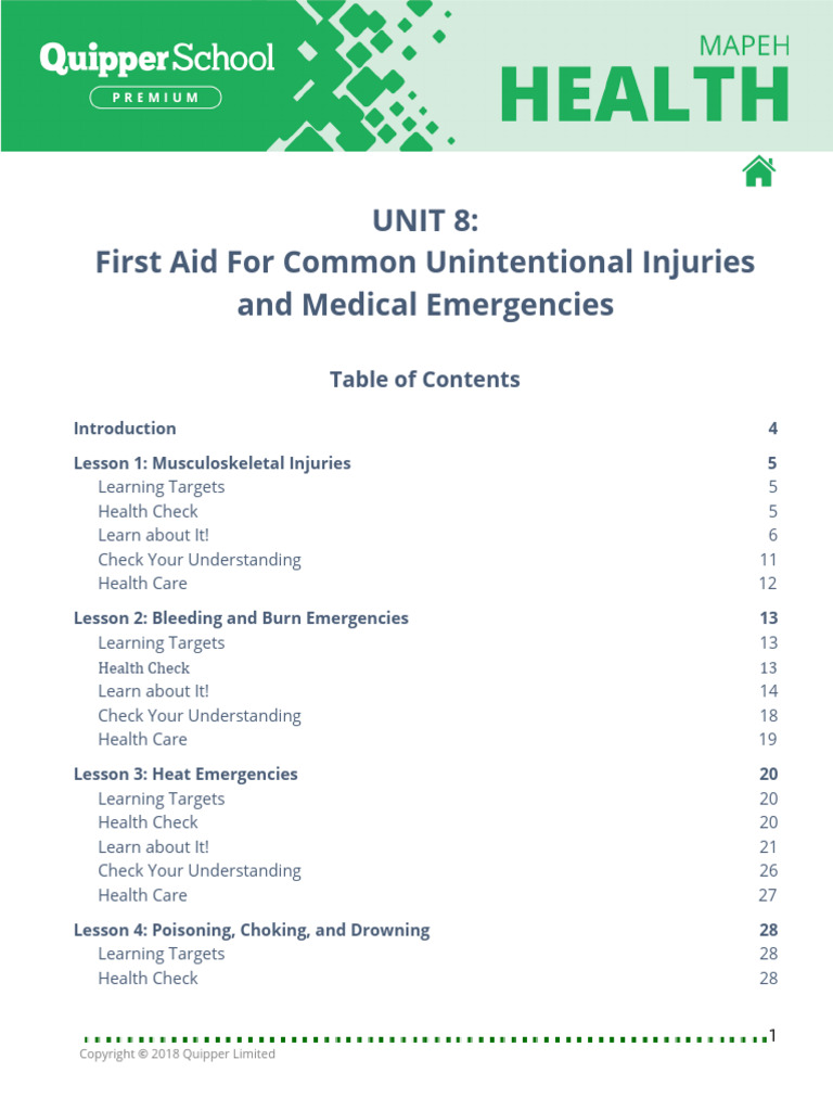 Final - Health 9.8 - First Aid For Common Unintentional Injuries and ...