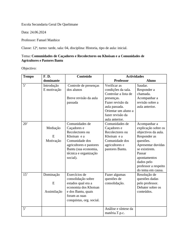 Plano de Aula Fanuel | PDF