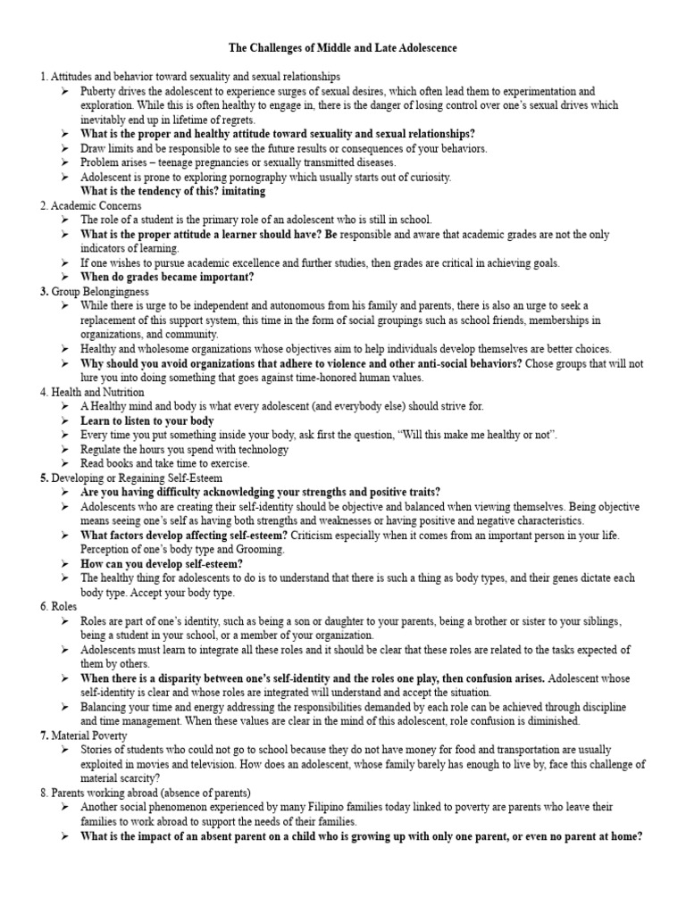 The Challenges of Middle and Late Adolescence | PDF