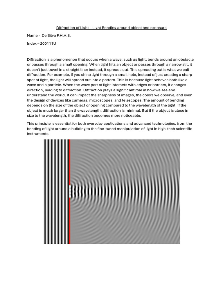 Diffraction Of Light Pdf Diffraction Light