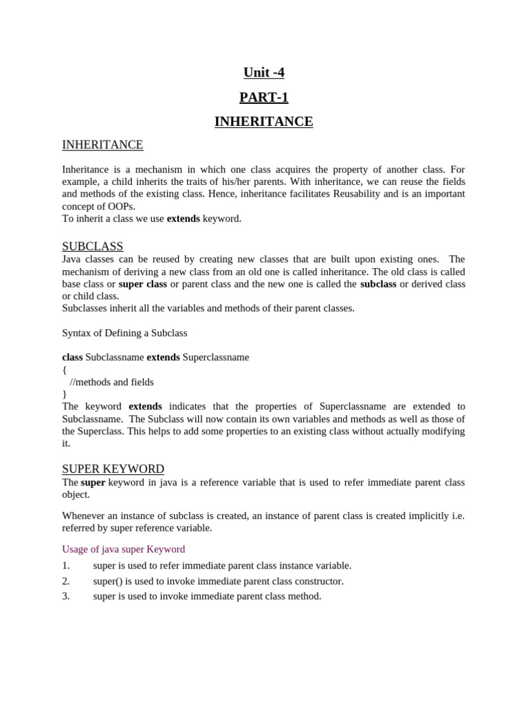 UNIT - 4 Part 1 - Inheritance | PDF