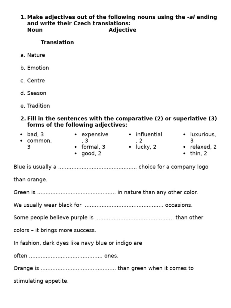 3 C Adjectives | PDF | Color | Adjective