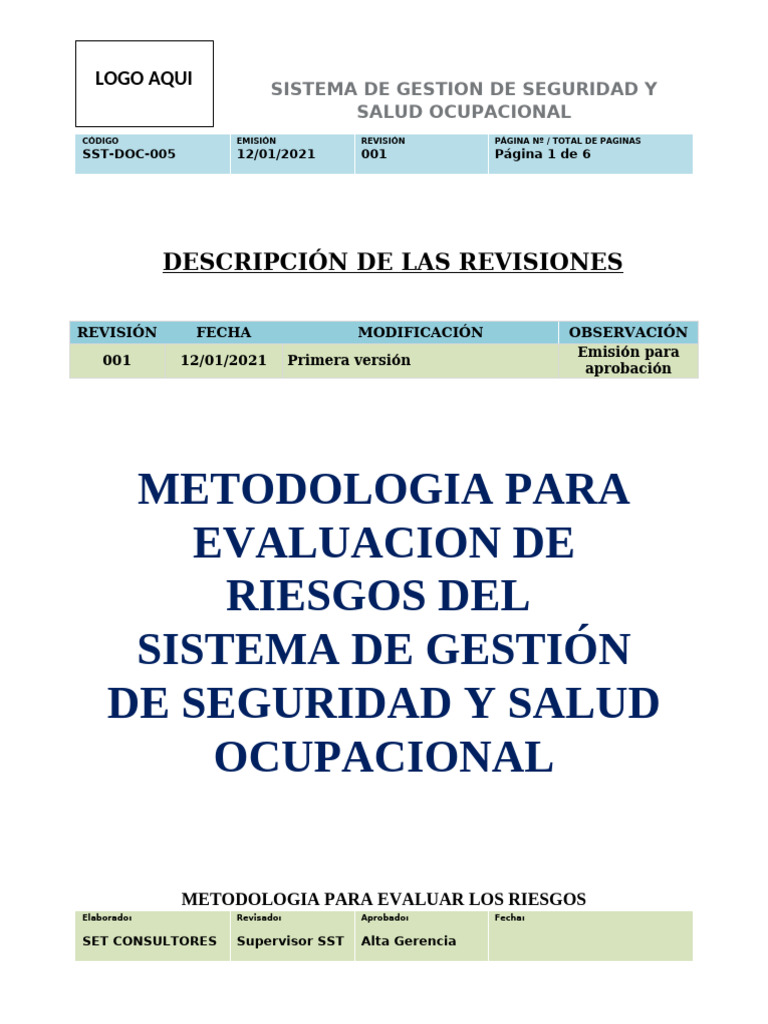 Sst-doc-005-Metodologia de Evaluacion de Riesgos | PDF