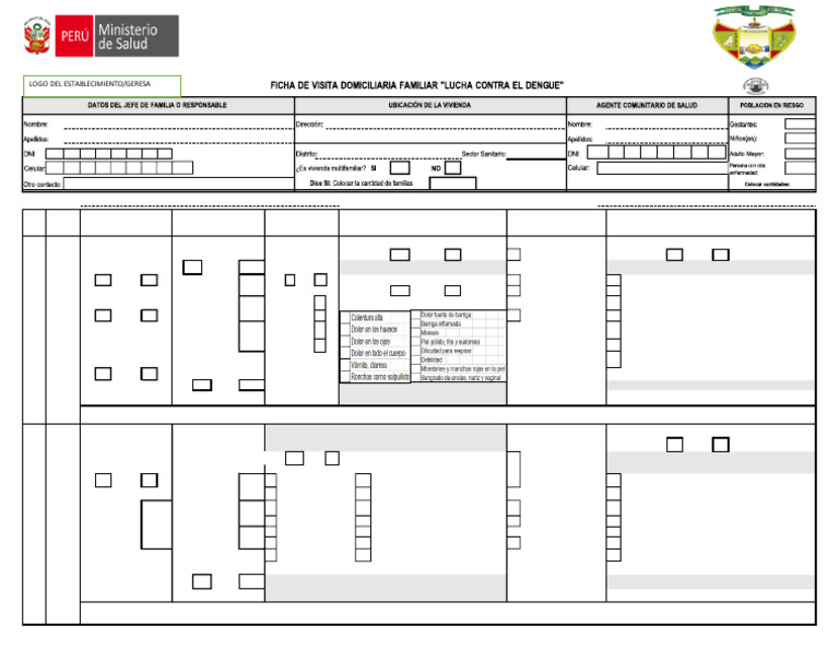 PDF - Ficha de Visita Domiciliaria de Dengue - Minsa | PDF | Agua | Ciencias de la Salud